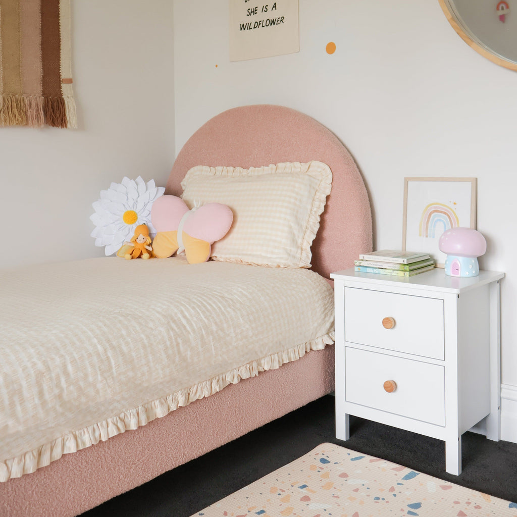 Buy Scout Pale Pink Velvet Bed with Pink Piping | HipKids Online