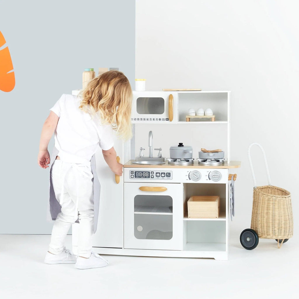 Buy White Modern Chef Toy Kitchen | Wooden Play Kitchen by HipKids Online