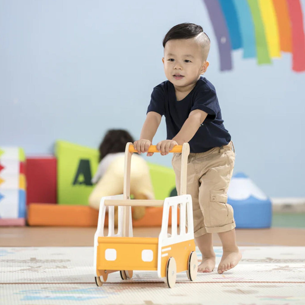 Buy Moover Wooden School Bus Baby Walker in Yellow | HipKids Online